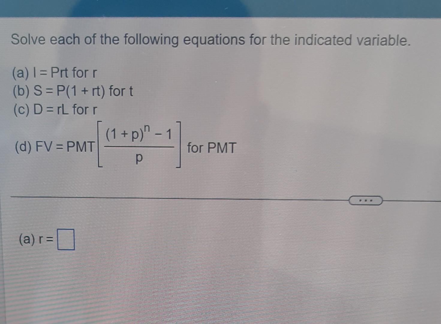 Solve each of the following equations for the | Chegg.com