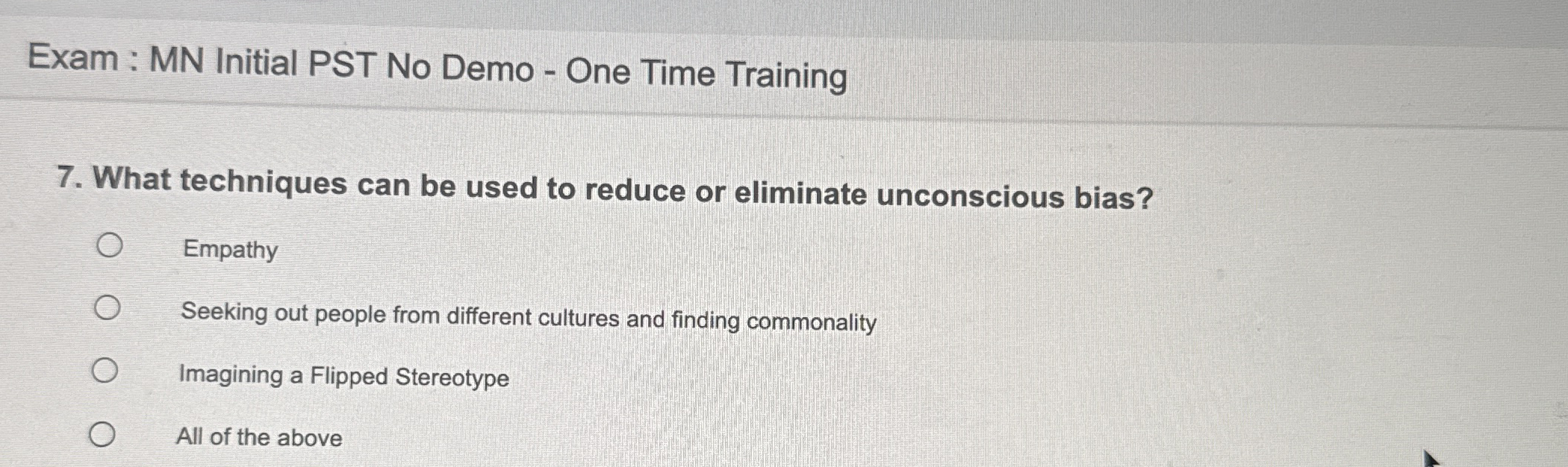 Solved Exam : MN Initial PST No Demo - ﻿One Time Training7. | Chegg.com