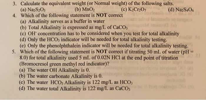 Solved 3. Calculate the equivalent weight (or Normal weight) | Chegg.com
