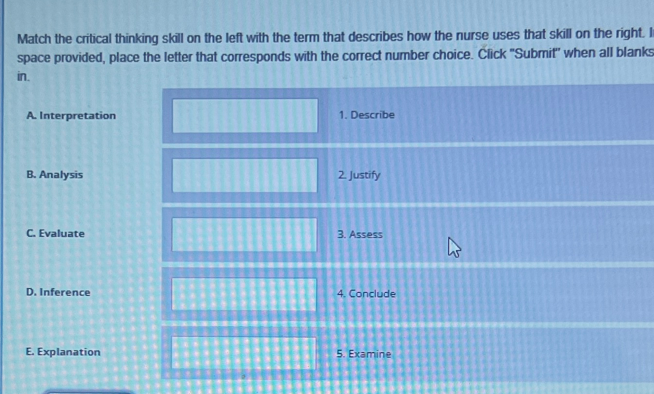 Solved Match the critical thinking skill on the left with | Chegg.com