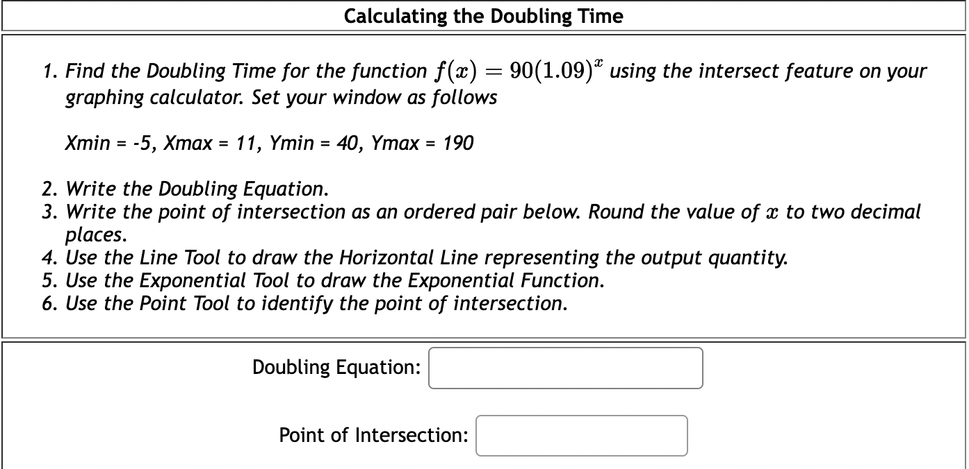 Calculating the Doubling TimeFind the Doubling Time | Chegg.com