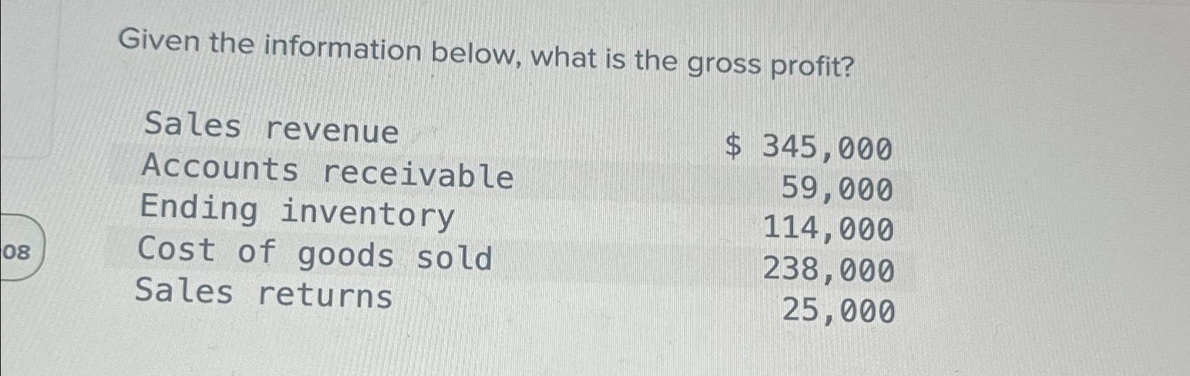 Solved Given the information below, what is the gross | Chegg.com
