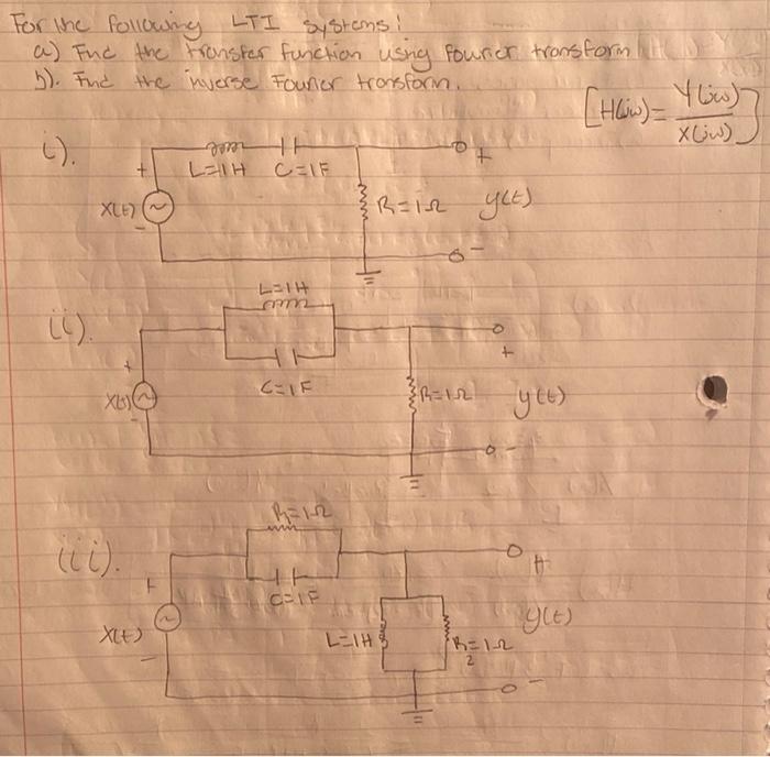 Solved For the following LTI systems: a). Find the transfer | Chegg.com