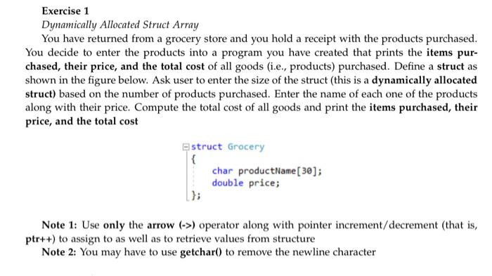 Solved Exercise 1 Dynamically Allocated Struct Array You | Chegg.com