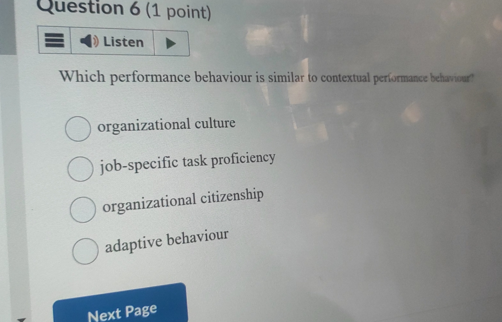 Solved Question 6 (1 ﻿point)Which performance behaviour is | Chegg.com