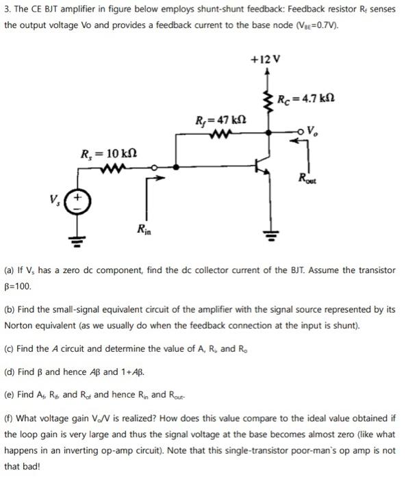 Solved 3. The CE BJT amplifier in figure below employs | Chegg.com
