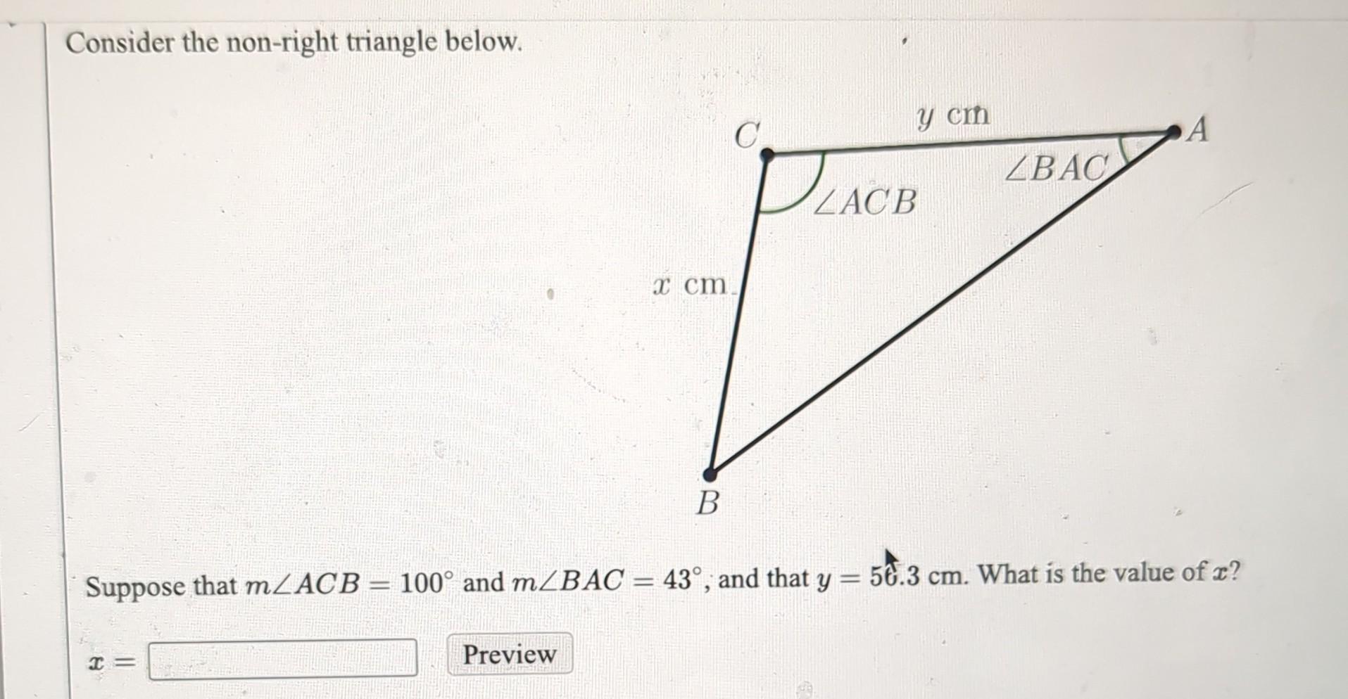 Solved Consider the non-right triangle below. I= x | Chegg.com