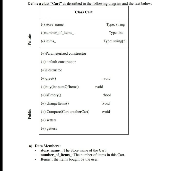 Solved Define a class "Cart" as described in the following | Chegg.com