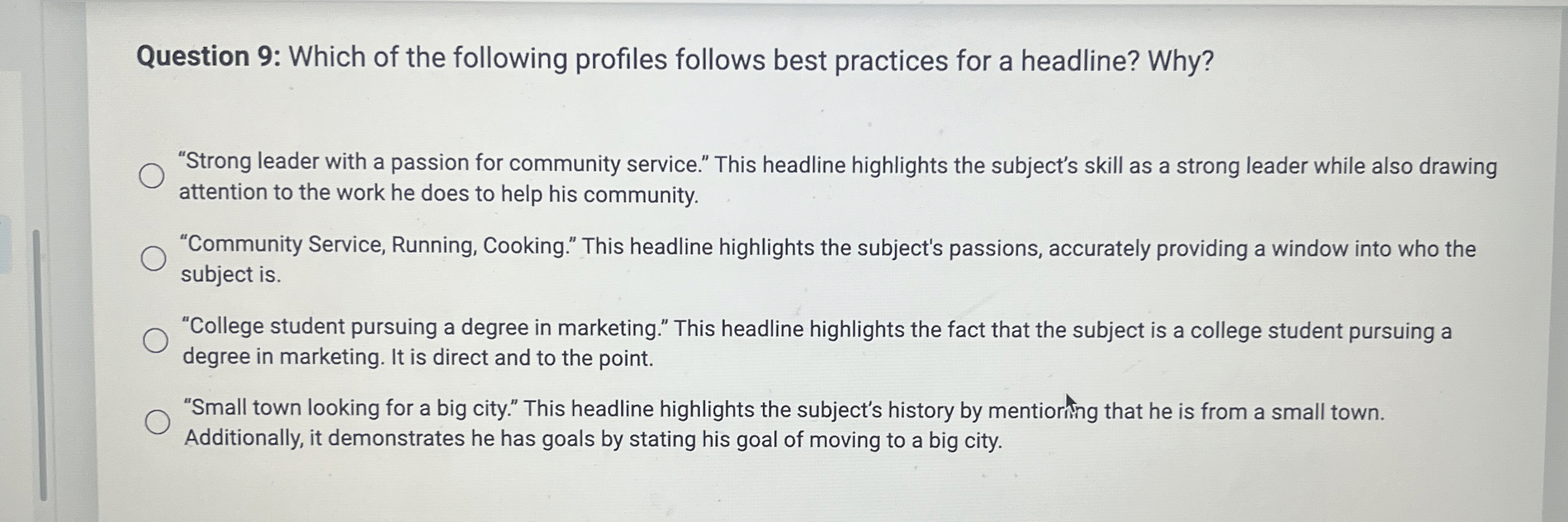 Solved Question 9: Which of the following profiles follows | Chegg.com