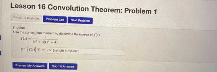 Solved Lesson 16 Convolution Theorem Problem 3 Previous 8692