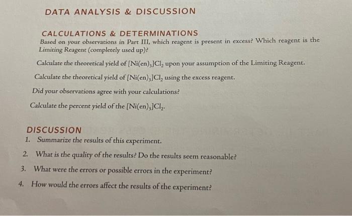 Solved CALCULATIONS \& DETERMINATIONS Based on your | Chegg.com