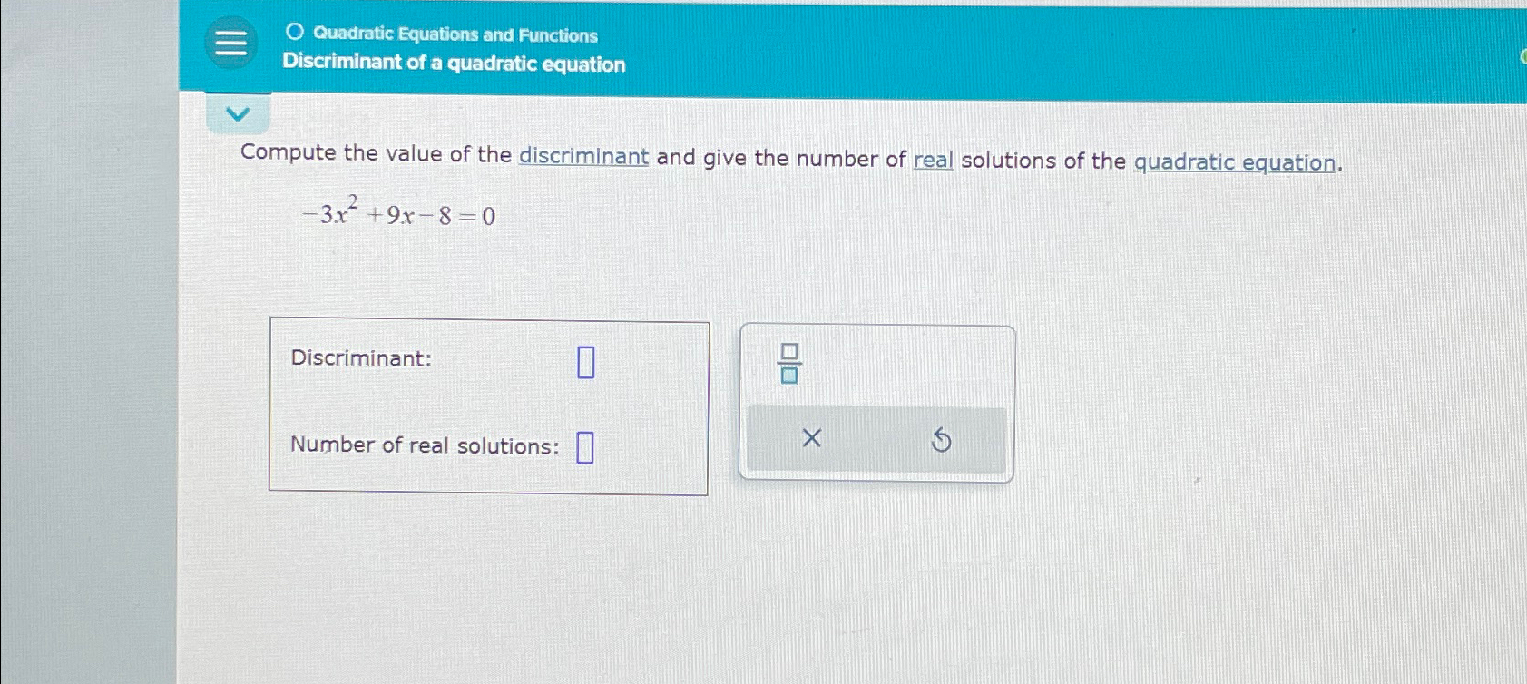 Solved Quadratic Equations and Functions Discriminant of a | Chegg.com