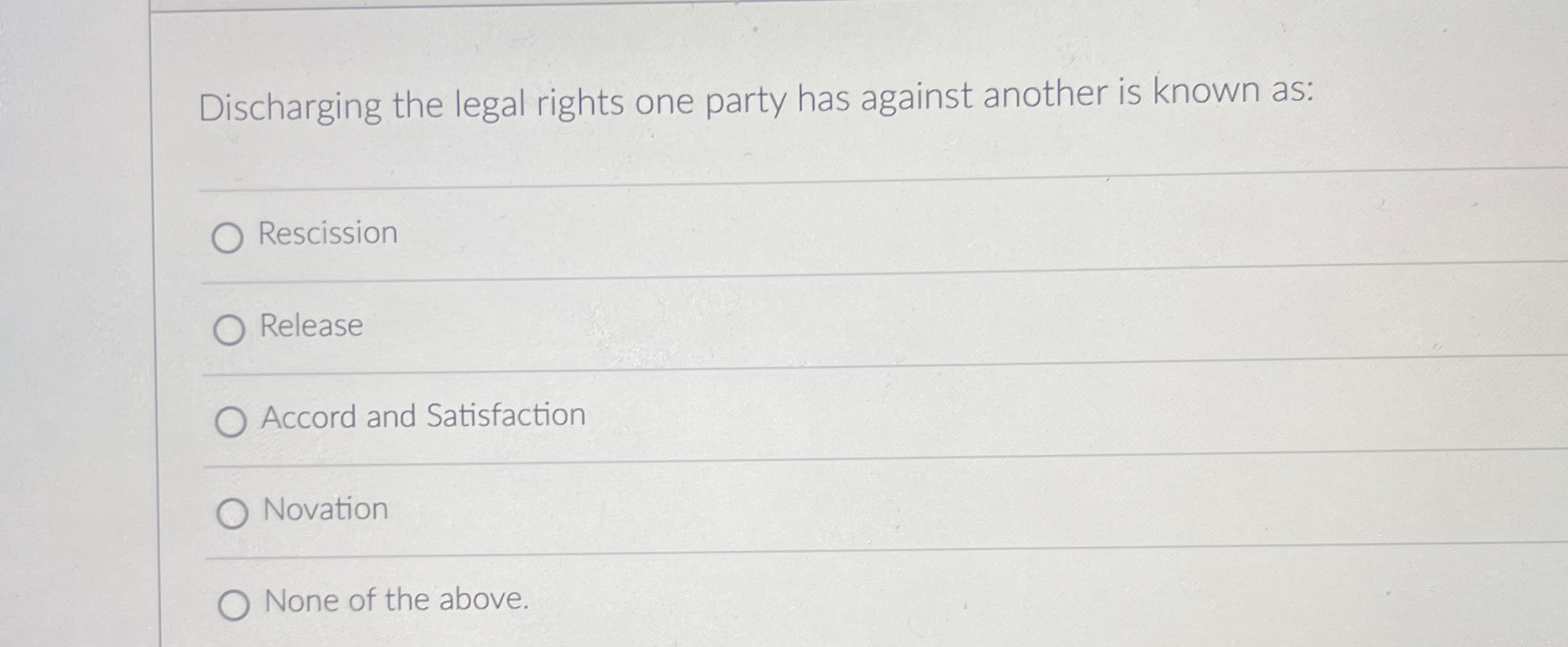 Solved Discharging the legal rights one party has against | Chegg.com