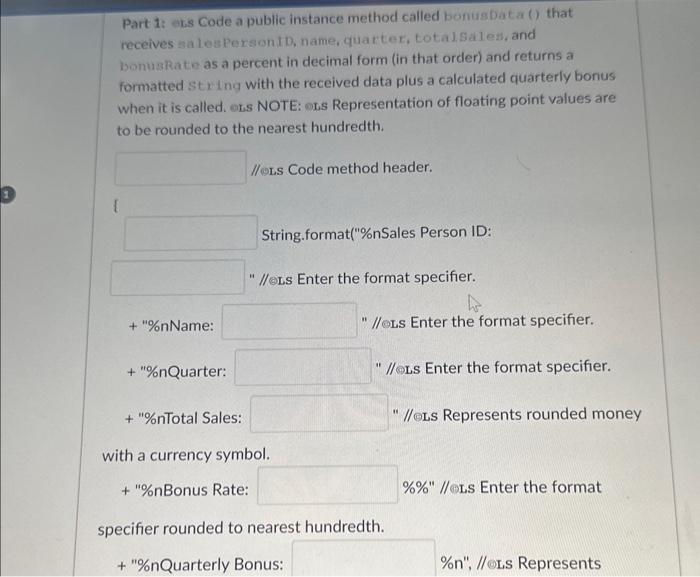 Solved Part 1: ets Code a public instance method receives at | Chegg.com
