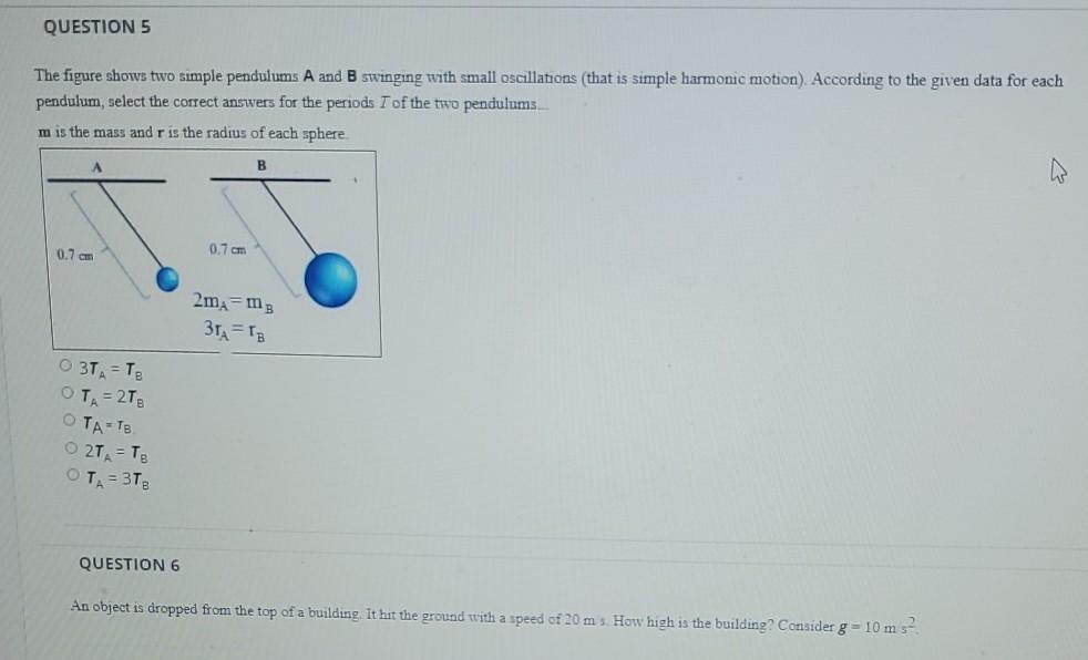 Solved QUESTION 5 The figure shows two simple pendulums A | Chegg.com