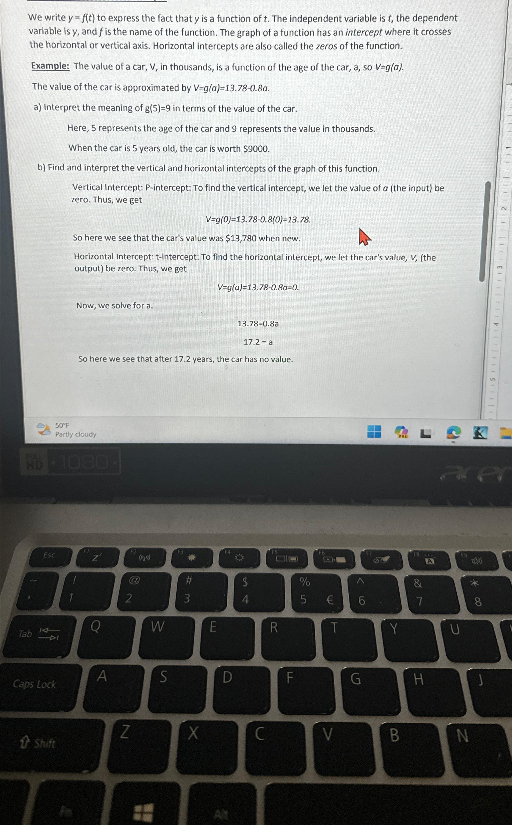 Solved We write y=f(t) ﻿to express the fact that y ﻿is a | Chegg.com