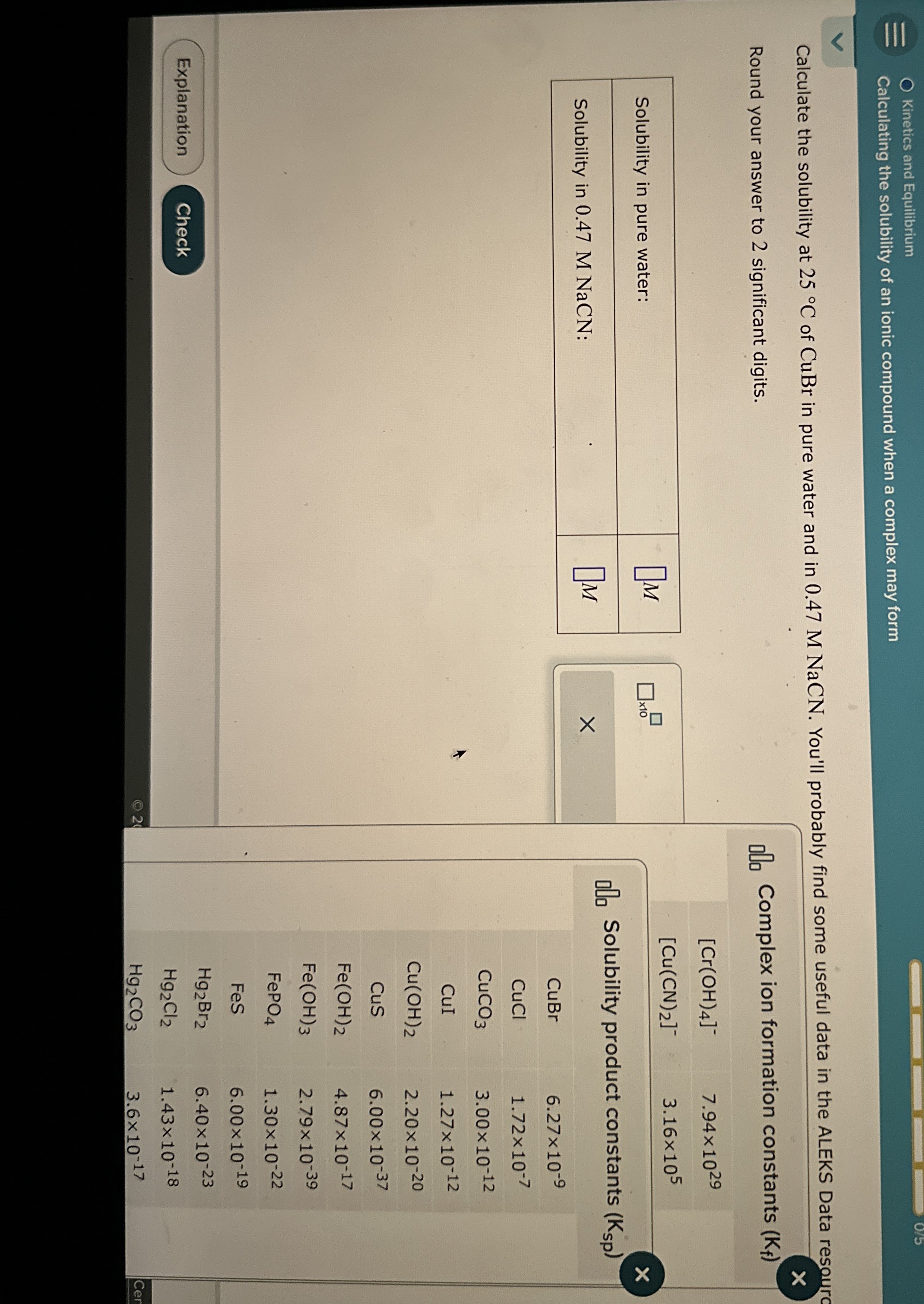 Solved Calculate the solubility at 25°C ﻿of CuBr in pure | Chegg.com