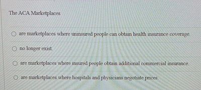 Solved The ACA Marketplacesare marketplaces where uninsured | Chegg.com