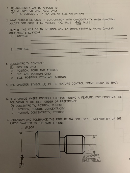 Solved 1. CONCENTRICITY MAY BE APPLIED TO A A POINT OR LINE | Chegg.com