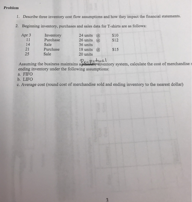 Solved Problem Describe three inventory cost flow | Chegg.com