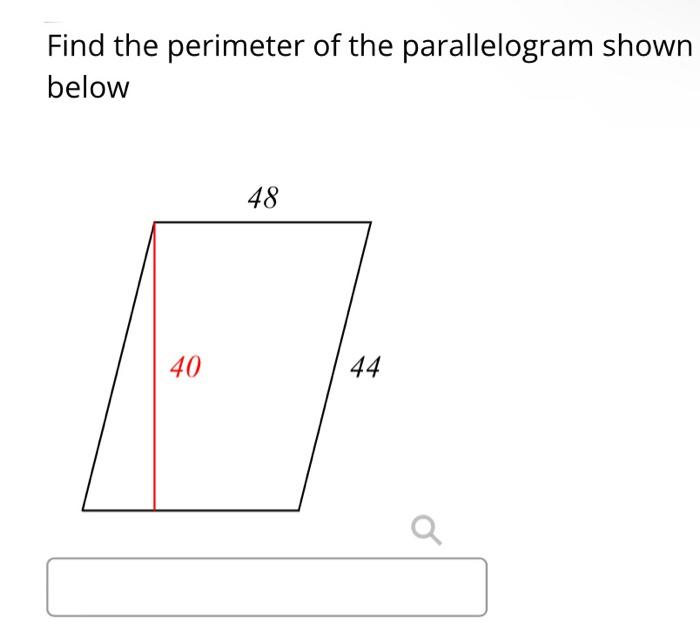Solved Find the perimeter of the parallelogram shown below | Chegg.com