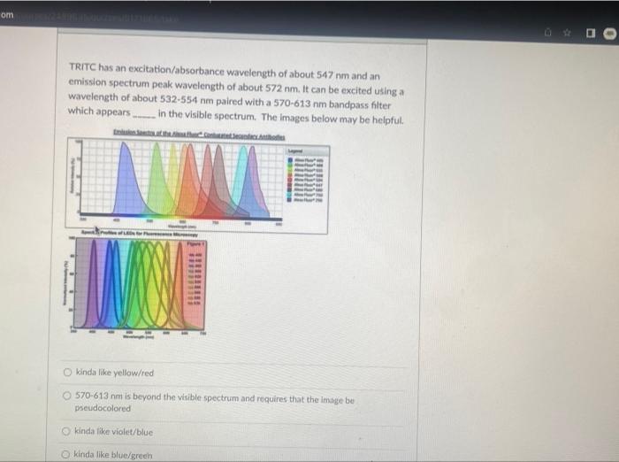 Solved TRITC has an excitation/absorbance wavelength of | Chegg.com