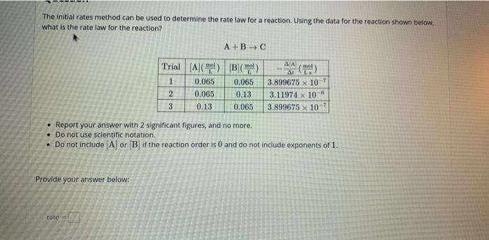 Solved The initial rates method can be used to determine the | Chegg.com