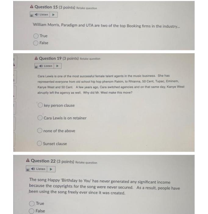 Solved A Question 15 (3 points) Retake question 4) Listen | Chegg.com
