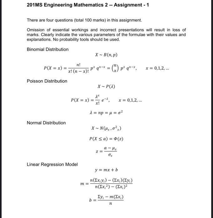 201MS Engineering Mathematics 2 -- Assignment - 1 | Chegg.com