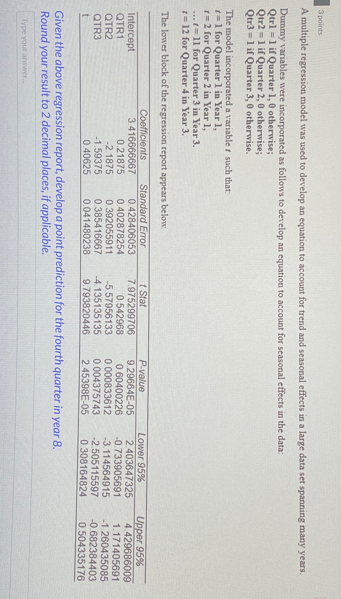 Solved 3 ﻿pointsA multiple regression model was used to | Chegg.com