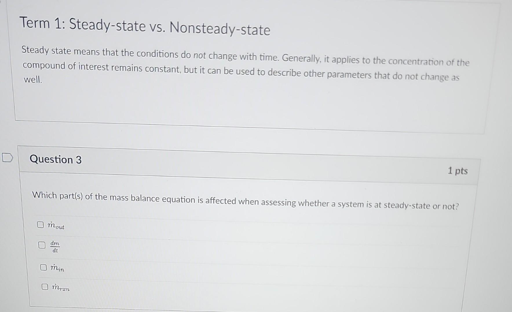 Solved Term 1: Steady-state vs. Nonsteady-state Steady state | Chegg.com