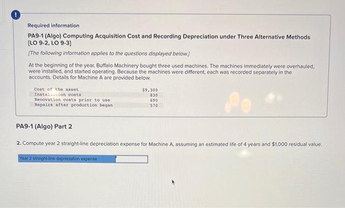 Required information PA9-1 (Algo) Computing | Chegg.com