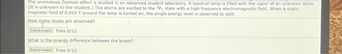 Solved The anomalous Zeeman effect is studied in an advanced | Chegg.com