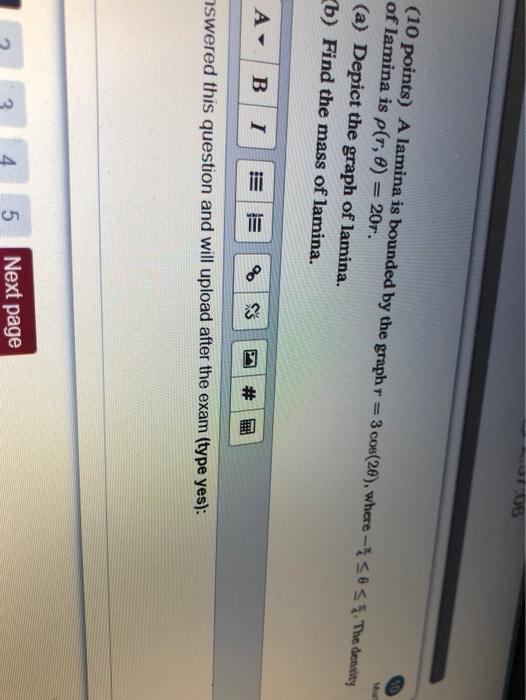 Solved (10 points) A lamina is bounded by the graph r = 3 | Chegg.com