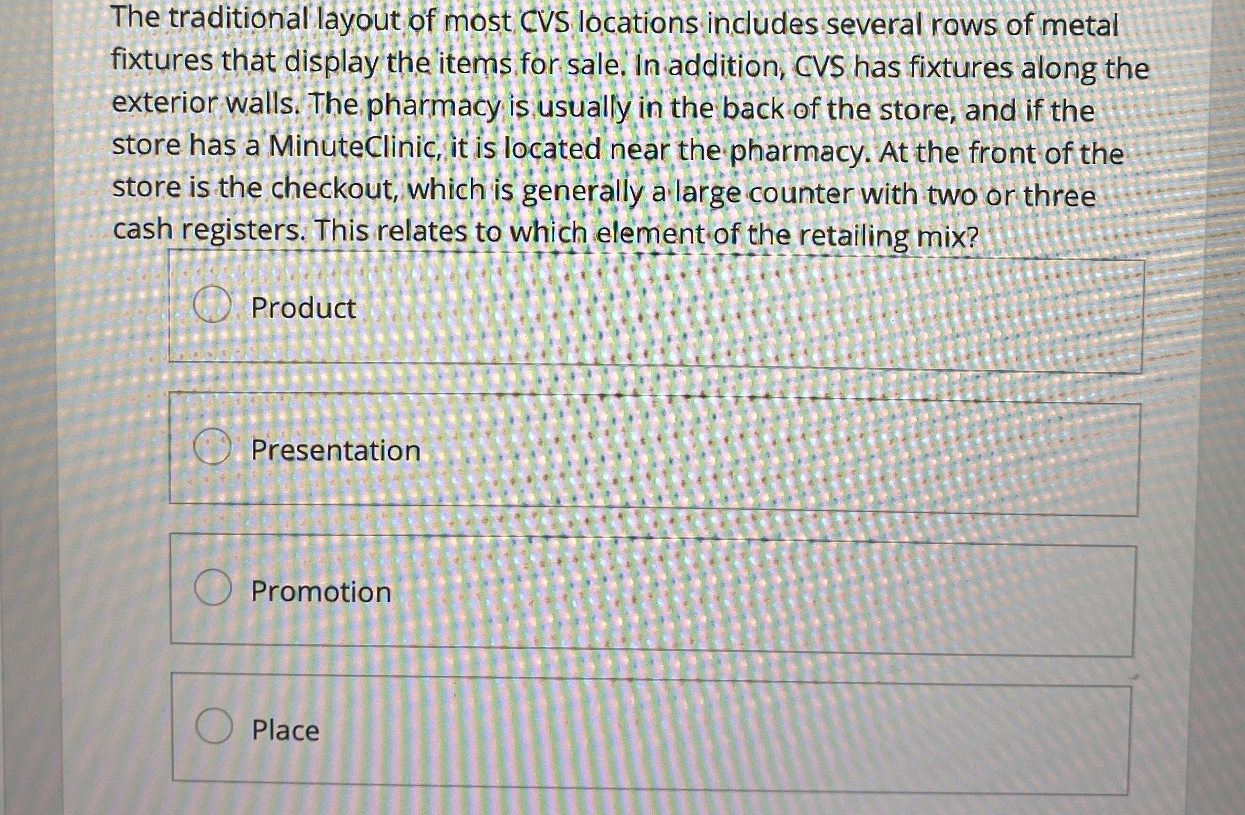 Solved The traditional layout of most CVS locations includes | Chegg.com