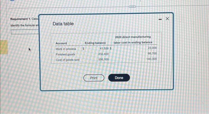 Solved Requirement 1. Calci Identify the formula ar Data | Chegg.com
