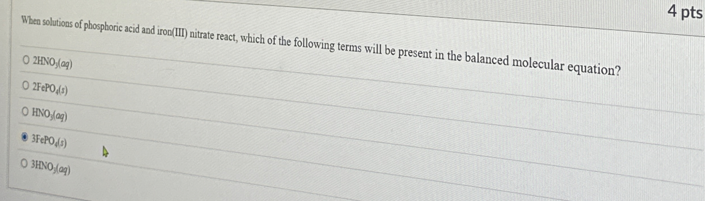 Solved 4 ﻿ptsWhen solutions of phosphoric acid and iron(III) | Chegg.com