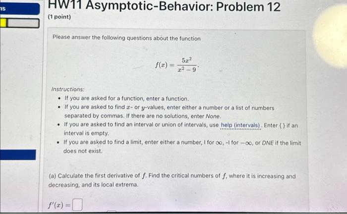 Solved HW11 Asymptotic-Behavior: Problem 12 (1 point) Please | Chegg.com