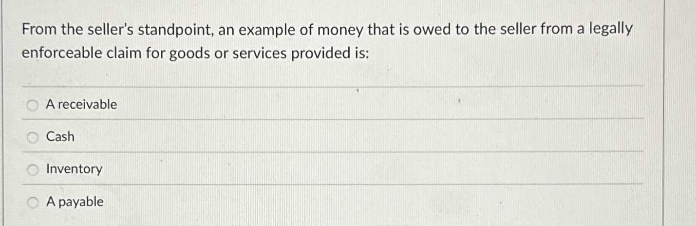 Solved From the seller's standpoint, an example of money | Chegg.com