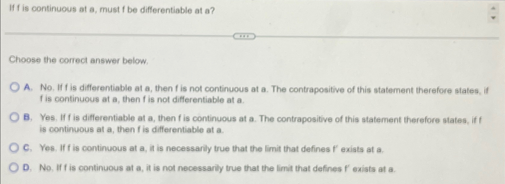 Solved If f ﻿is continuous at s, ﻿must f ﻿be differentiable | Chegg.com