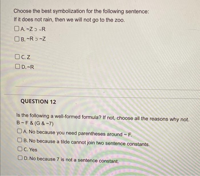 Choose the best symbolization for the following | Chegg.com