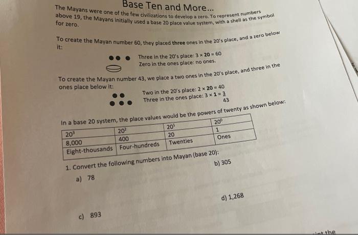 Solved 1 . ... 7 Part II: Mayan System The Mayan number | Chegg.com