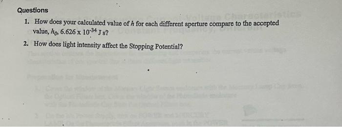 Solved Questions 1. How does your calculated value of h | Chegg.com