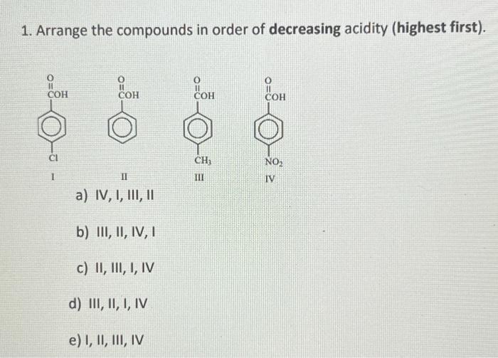 Solved 1. Arrange the compounds in order of decreasing | Chegg.com