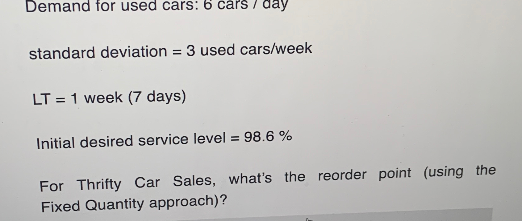 Solved standard deviation =3 ﻿used cars/weekLT =1 ﻿week ( 7 | Chegg.com