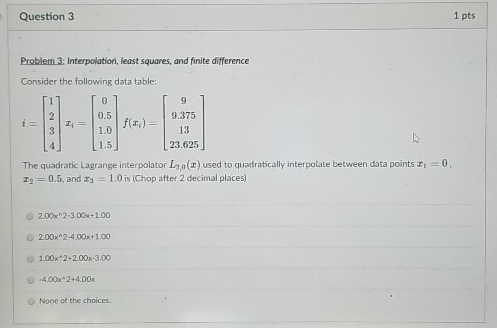 Solved Question 1 1 pts Problem 1: Interpolation, least | Chegg.com