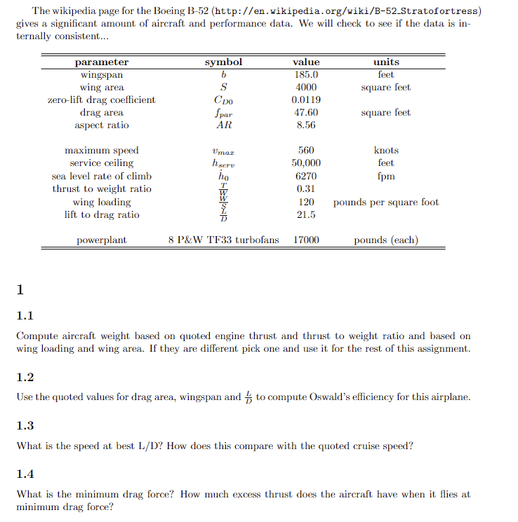 Solved 1.1Compute aircraft weight based on quoted engine | Chegg.com