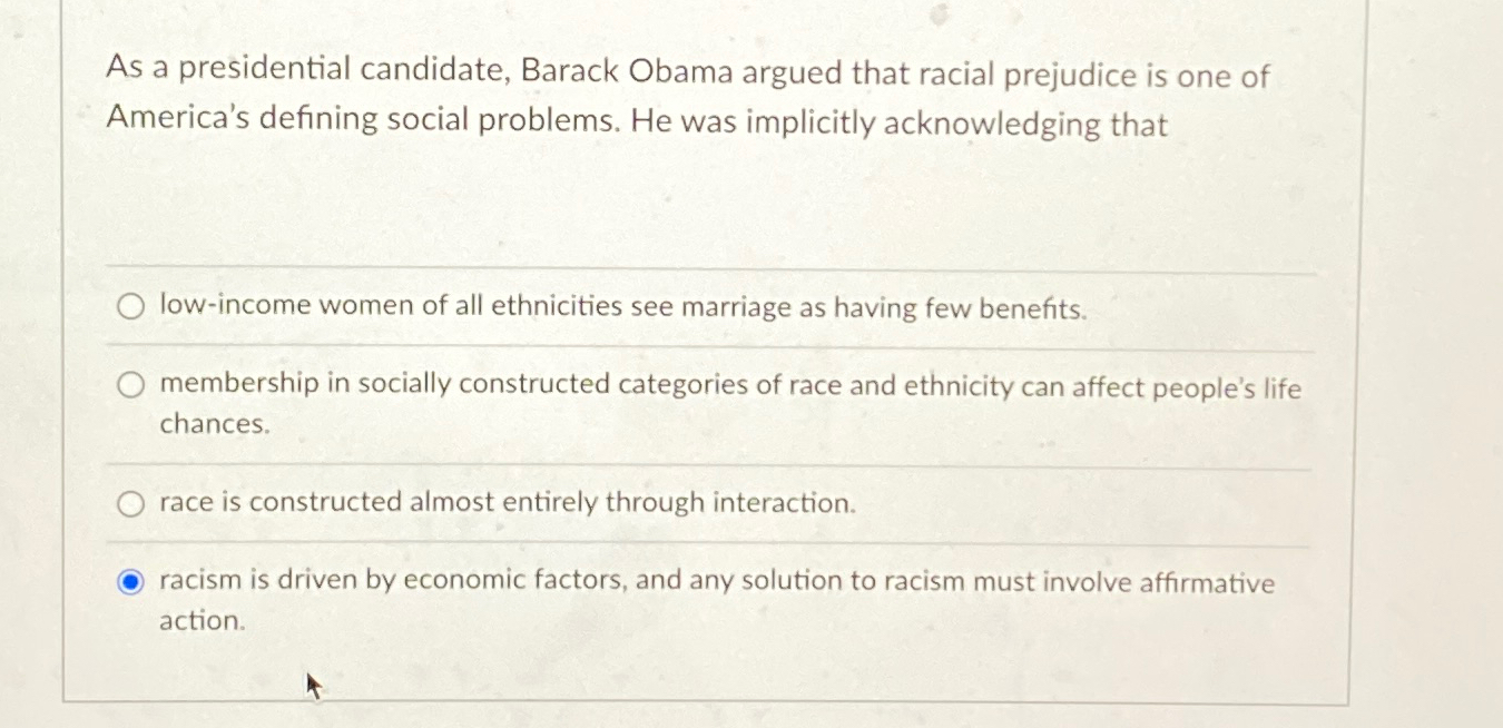 Solved As a presidential candidate, Barack Obama argued that | Chegg.com