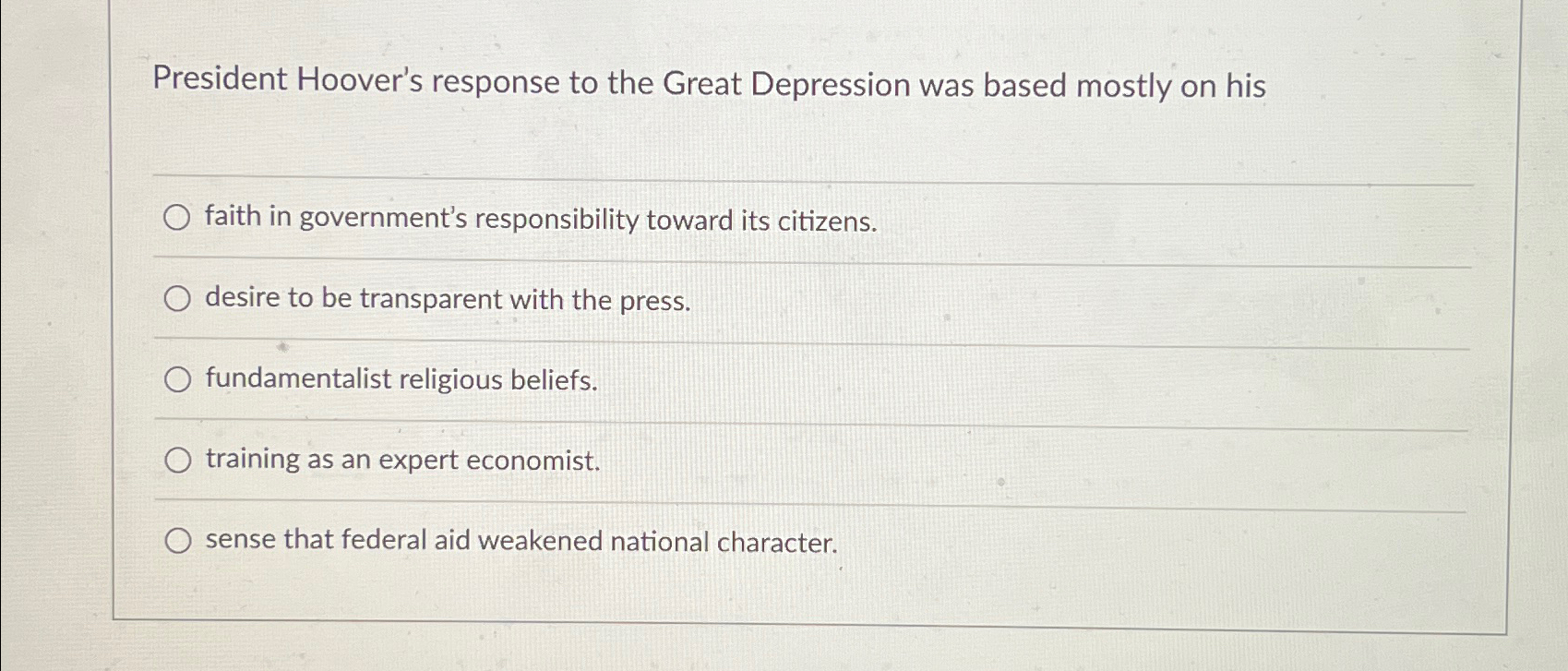 Solved President Hoover's response to the Great Depression | Chegg.com