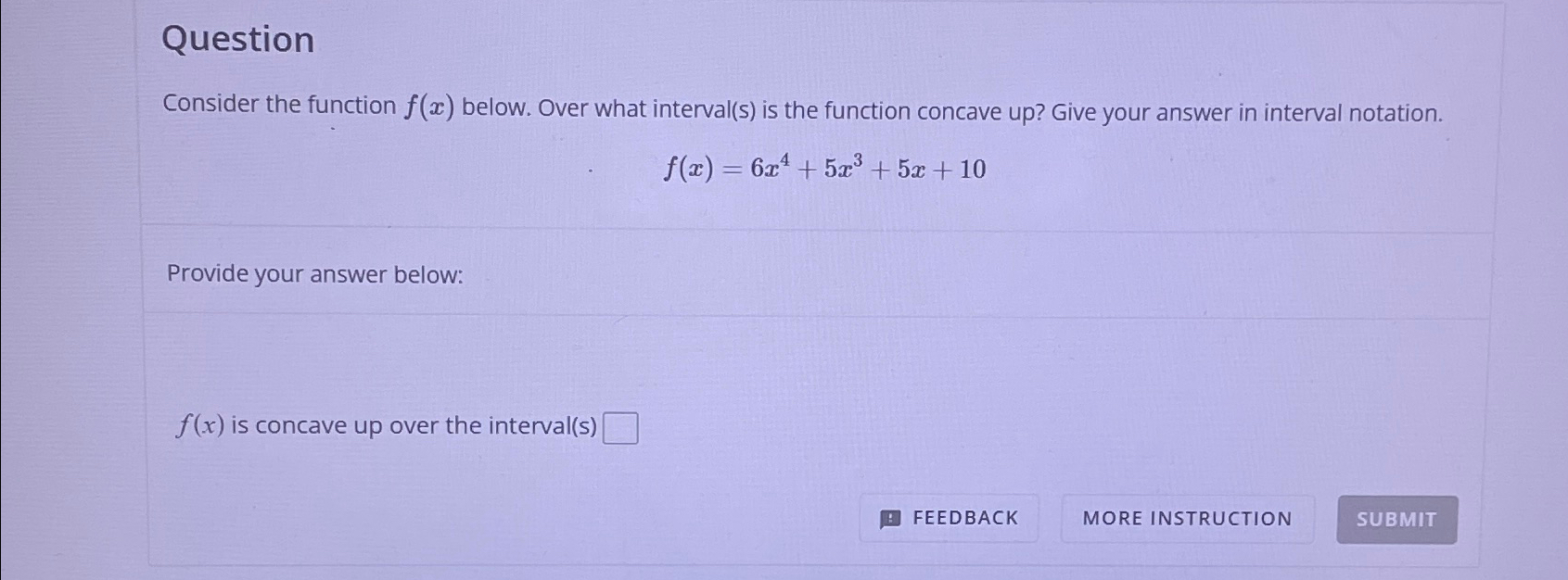 Solved QuestionConsider the function f(x) ﻿below. Over what | Chegg.com